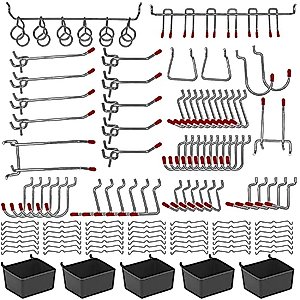 114 pcs Pegboard Hooks Assortment with Metal Hooks Sets, Pegboard Bins, Peg Locks for Organizing Storage System Tools