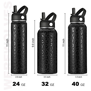 WEREWOLVES Personalized Insulated Water Bottle with Paracord Handle Straw Lid & Spout Lid, Vacuum Stainless Steel Wide Mouth Water Bottle for Adults (40oz, Leopard Print-Black)