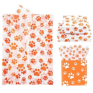 30 Tissue Paper Sheets, 14x20 inch Dog Paw Tissue Paper Gift Wrap Paper for Gift Bag Packaging Christmas Wedding Birthday Party Art DIY Crafts Supplies (Orange)