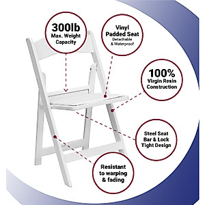 TentandTable White Resin Stackable Folding Chairs | 8 Pack | Heavy Duty | 300-Pound Capacity | for Banquets, Weddings, and Events