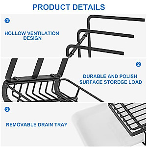 Sponge Holder with Drain Pan for Kitchen Sink Kitchen Towel Rack Sink Caddy Organizer for Dish Sponge Brush Soap Dishcloth Holder(Black)