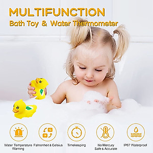 BabyElf Accurate Baby Bath Thermometer - Safety Bathtub Water Temperature Gauge, Duck Thermometers Floating Toy for Infants Bath Time, Come with 2 Extra Little Duck