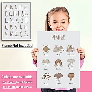 LIYAOLI Alphabet Poster for Toddlers Wall Art Print Boho Rainbow Wall Decor Numbers Weather Abc Poster 11 x 14 inch Set of 6 Unframed for Classroom Kids Nursery Playroom Neutral Wall Decor