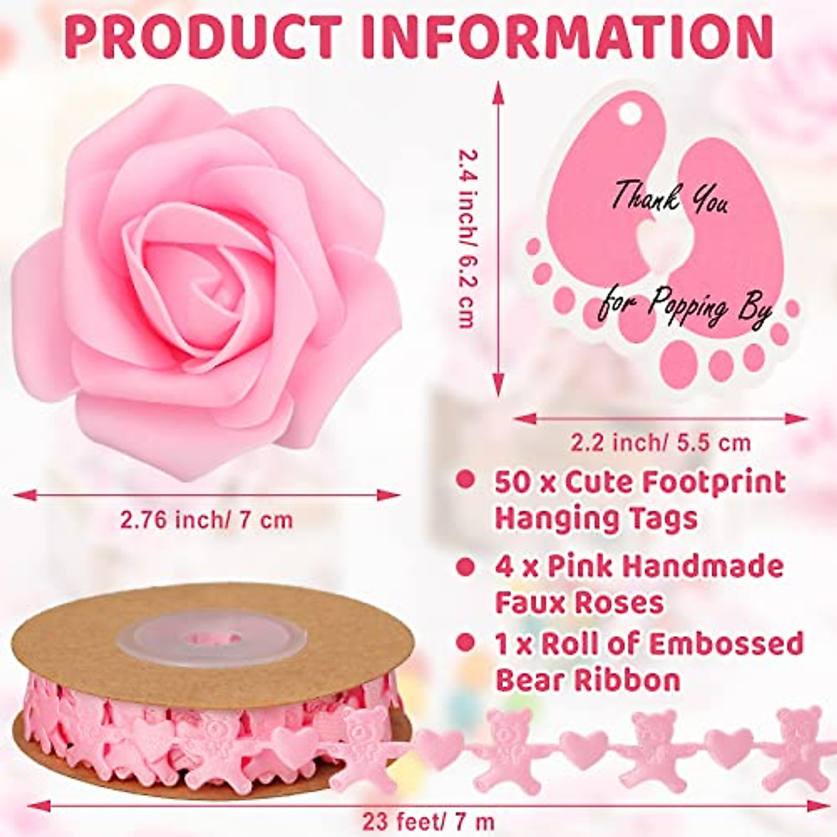 50 Pcs 3.5 x 1.6 Inch Baby Bottle for Baby Shower Mini Feeding Bottle Candy Box Plastic Milk Bottles with Ribbon for Baby Shower Favor Gift Decoration, Pink