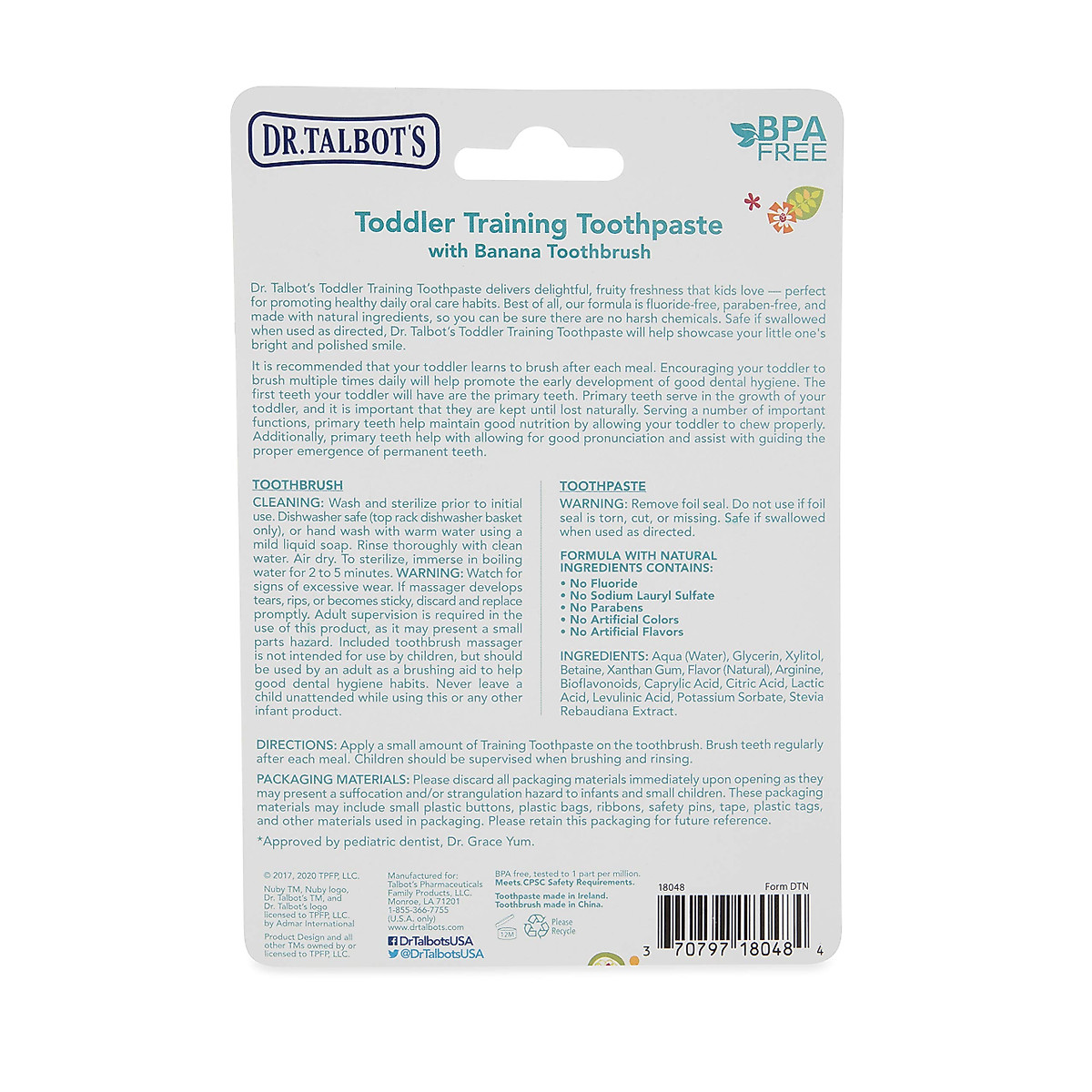 Dr. Talbot's Toddler Training Toothpaste Naturally Inspired with Citroganix, with Nuby Nananubs Banana Massaging Toothbrush, 1.6 Ounce, 6+ Months