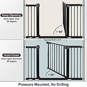Yacul Baby Gate with Door, 29.3"-51.5" Extra Wide Pressure Mounted Dog Gates for Doorway Stairs, Wide Walk Thru Openings 22.5", Height 30", Black