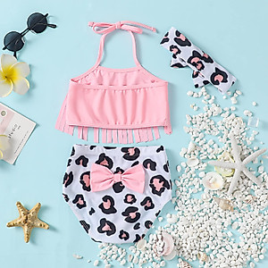 Baby Girls Bikini Infant Bathing Suit Toddler Halter Swimsuit Kids Swimwear 3 Pieces Beach Sets (0034C, 0-3 Months)
