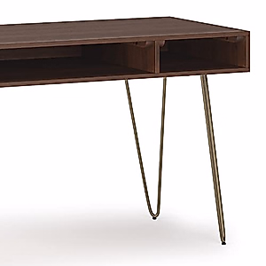 SIMPLIHOME Hunter SOLID MANGO WOOD Contemporary Modern 60 inch Wide Home Office Desk, Writing Table, Workstation, Study Table Furniture in Umber Brown And Gold