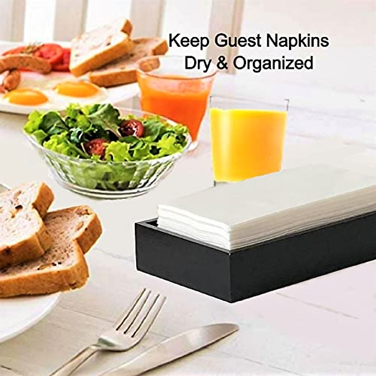 Bamboo Guest Towel Holder In Black (9.75"x 5.50"x 2") – Bathroom Napkin Tray – Multipurpose Organizer & Accessory Box - For Guest Bathroom, Desk, Dining Table, Kitchen Counter & Drawers