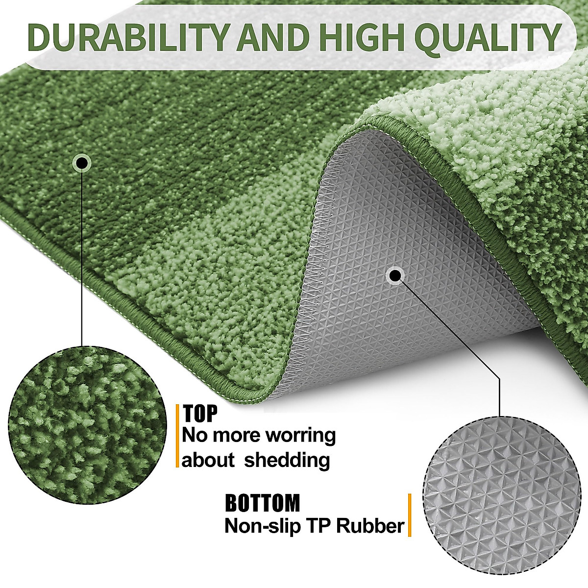 Kitinjoy Indoor Outdoor Door Mat, 32x20 Non-Slip Absorbent Dirt Trapper, Low-Profile Washable Inside Entrance Front Floor Mat, Sturdy Soft Entry Doormats for Entryway, Green