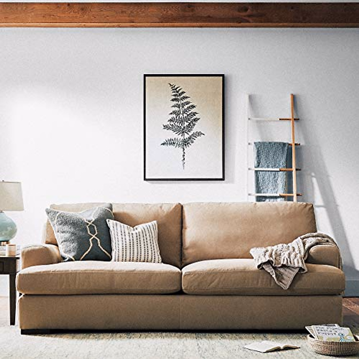 Amazon Brand – Stone & Beam Round Ceramic Table Lamp With Light Bulb and White Shade - 11 x 11 x 20 Inches, Cyan Blue