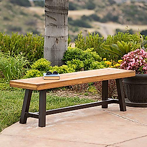 Christopher Knight Home Carlisle Outdoor Acacia Wood and Rustic Metal Bench, Sandblast Finish / Rustic Metal