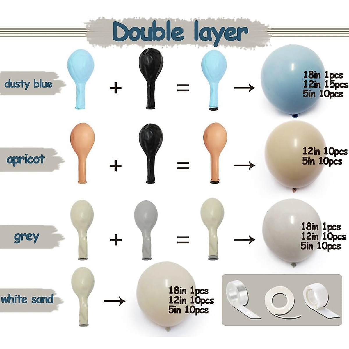 Dusty Blue Brown Balloon Garland Double Stuffed Blue Tan Balloons White Sand Grey Latex Balloons Neutral Balloon Arch Kit For Teddy Bear Baby Shower Boho Birthday Gender Reveal Party Decorations