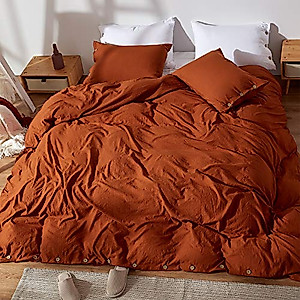 NexHome Burnt Orange Duvet Cover Sets Queen Size 3 Piece Double Brushed Microfiber Queen Duvet Cover with Button Closure & Corner Tie 1 Breathable and Soft Duvet Cover 90x90 inches + 2 Pillow Shams