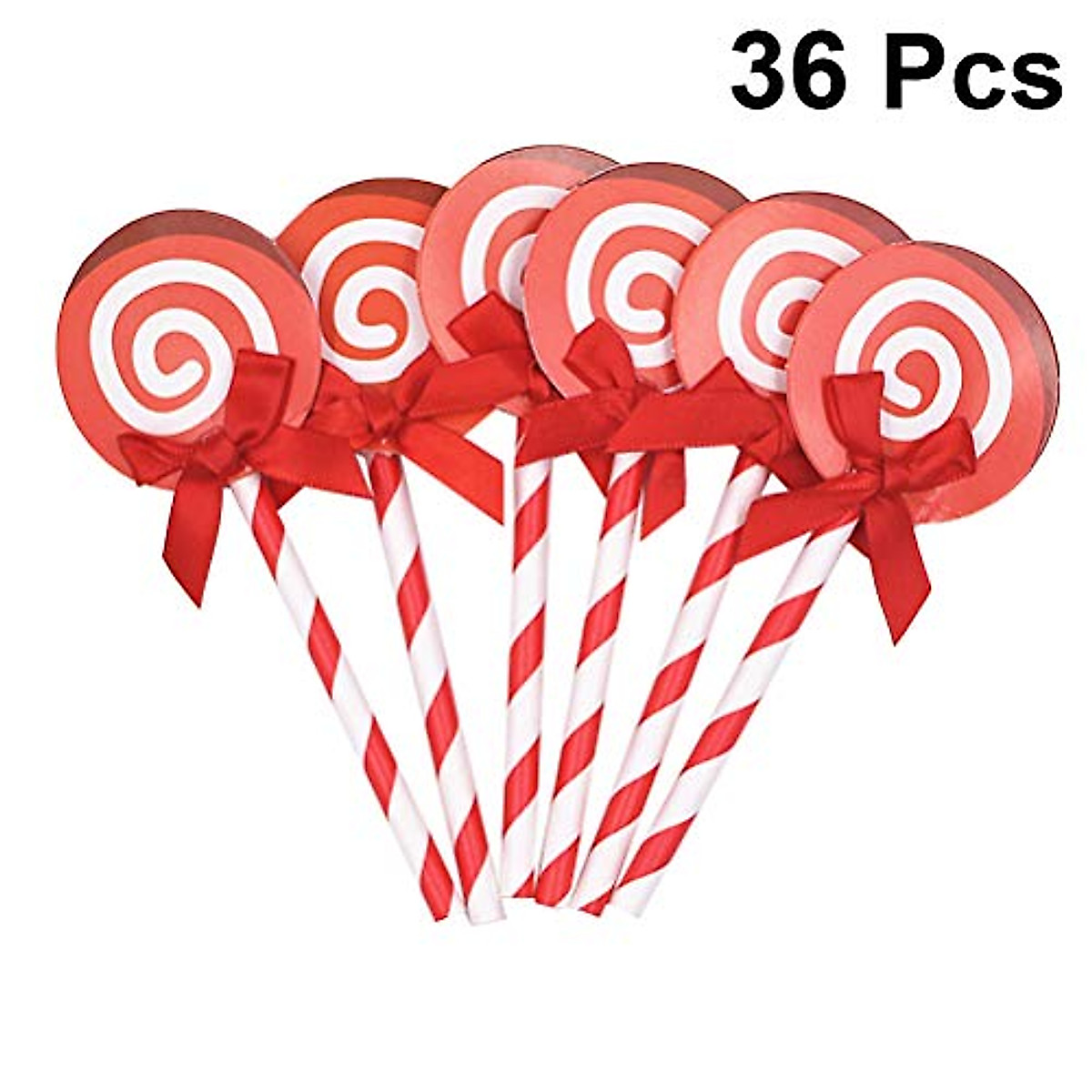 Amosfun Lollipop Cupcake Picks Paper Birthday Cake Toppers Lovely Lollipop Bow Cake Decorations Dessert Table Decorative Supplies Creative Lollipop Cake Insert Red for Party Cake Decortion