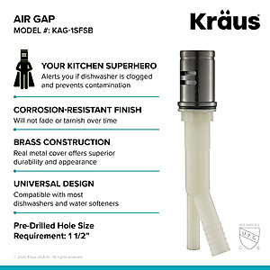 KRAUS Dishwasher Air Gap in Spot Free All-Brite™ Stainless Steel, KAG-1SFS