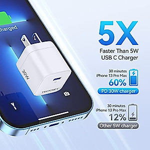 USB C Charger, TECKNET 30W USB C Tablet Wall Charger, GaN Charger Power Adapter, PD Fast Charging Block with USB C Cable Compatible with iPad/MacBook/Pixel/Samsung Galaxy S22