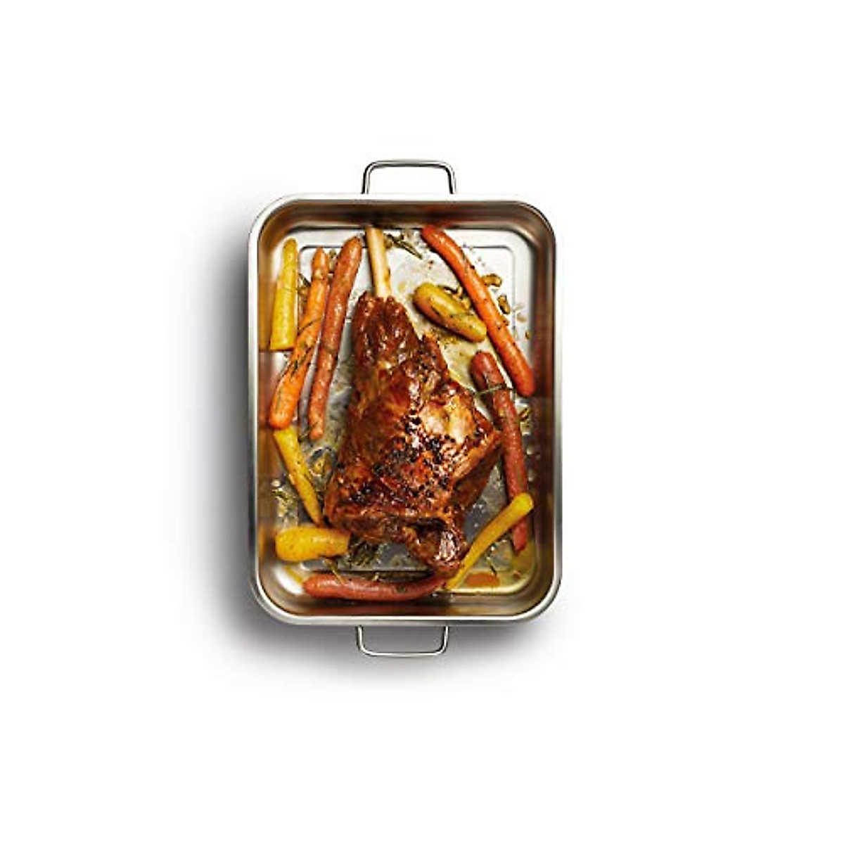 MasterClass Deep Stainless Steel Roasting Tin with Folding Handles and Hob Compatible Design, 27 x 20 x 6.5 cm, Silver