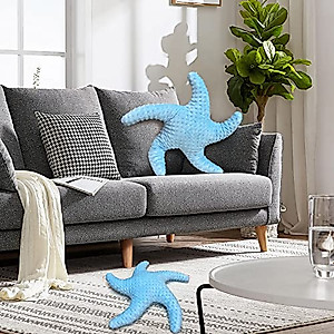 Yi-gog Starfish Pillow Decor Throw Pillows Coastal Star Shaped Beach Ocean Cute Stuffed Plush Soft Cushion Decoration Couch Bed Room Blue