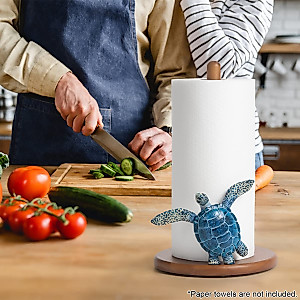 Turtle Paper Towel Holder - Unique Paper Towel Holder Stand Cute Sea Turtle Ocean Decor Gift Beach House Decor Wooden Counter Kitchen Towel Holder, Coastal Decor for Home, Sea Turtle Gifts for Women