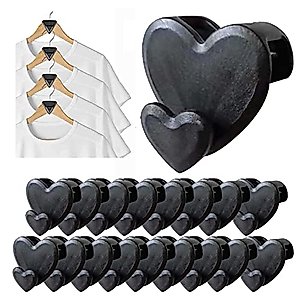 18 Pcs Space Saving Hanger Hooks，Space Triangles for Hangers，Hanger Extender Hooks，Cascade Hangers to Create Up to 5X More Closet Space, Easy to Use，Black, 2 in (Heart-Shaped)