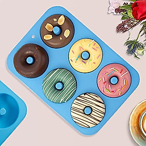 Aichoof Silicone Donut Mold for 6 Doughnuts, Set of 2. Food Grade LFGB Silicone Bagels Baking Pan, Non-Stick, Dishwasher Safe, Heat Resistant and Microwave Safe(Blue)