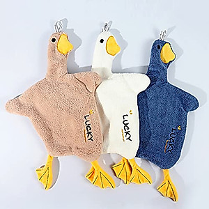 Pearlead 3Pcs Hanging Hand Towels with Hanging Loop Absorbent Coral Fleece Hand Towels for Kitchen Cute Goose Thick Kitchen Cloth Dish Towels Hand Dry Towels for Bathroom Khaki White Blue