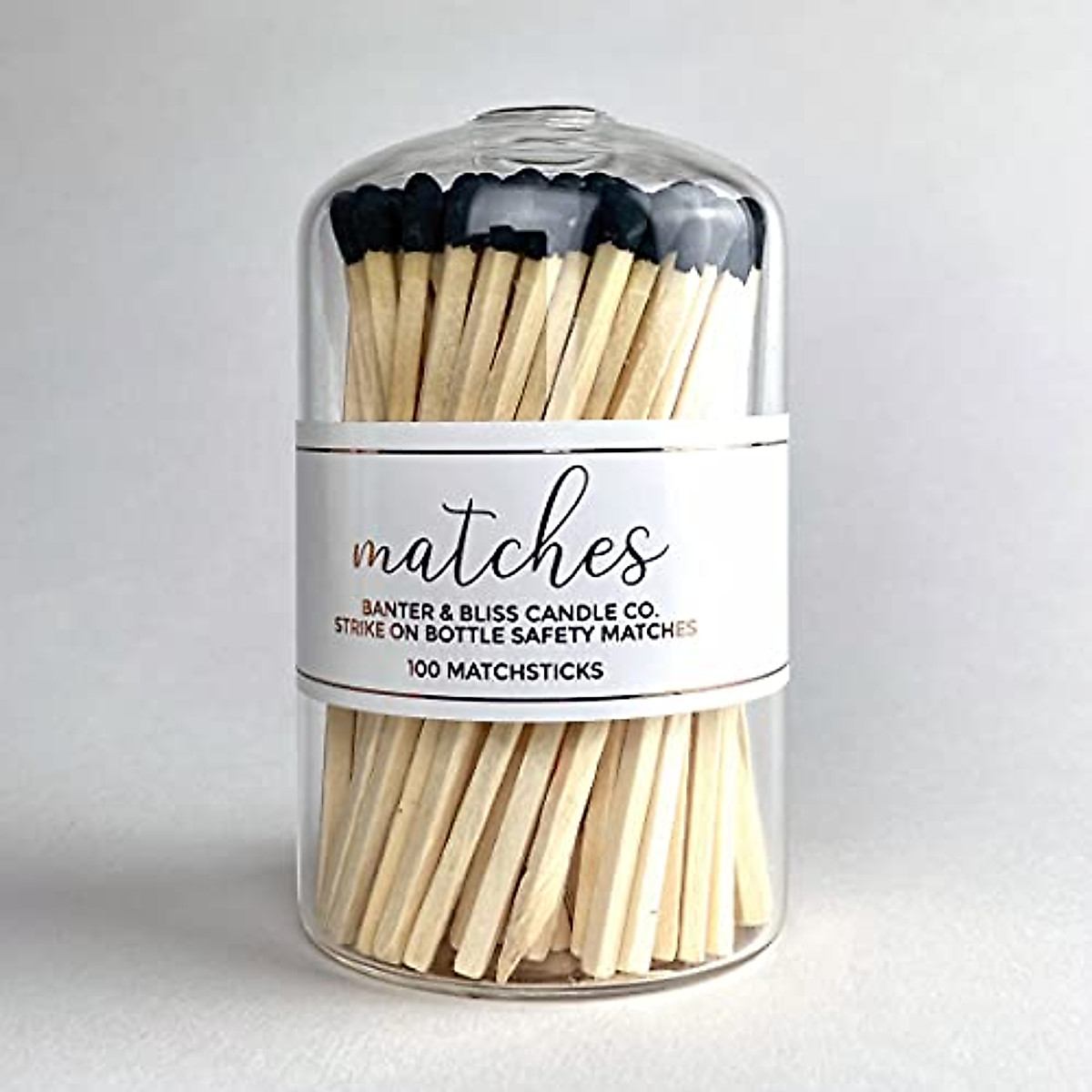 Banter & Bliss Modern Matchstick Bottle with Striker · 100 Long Black Safety Matches
