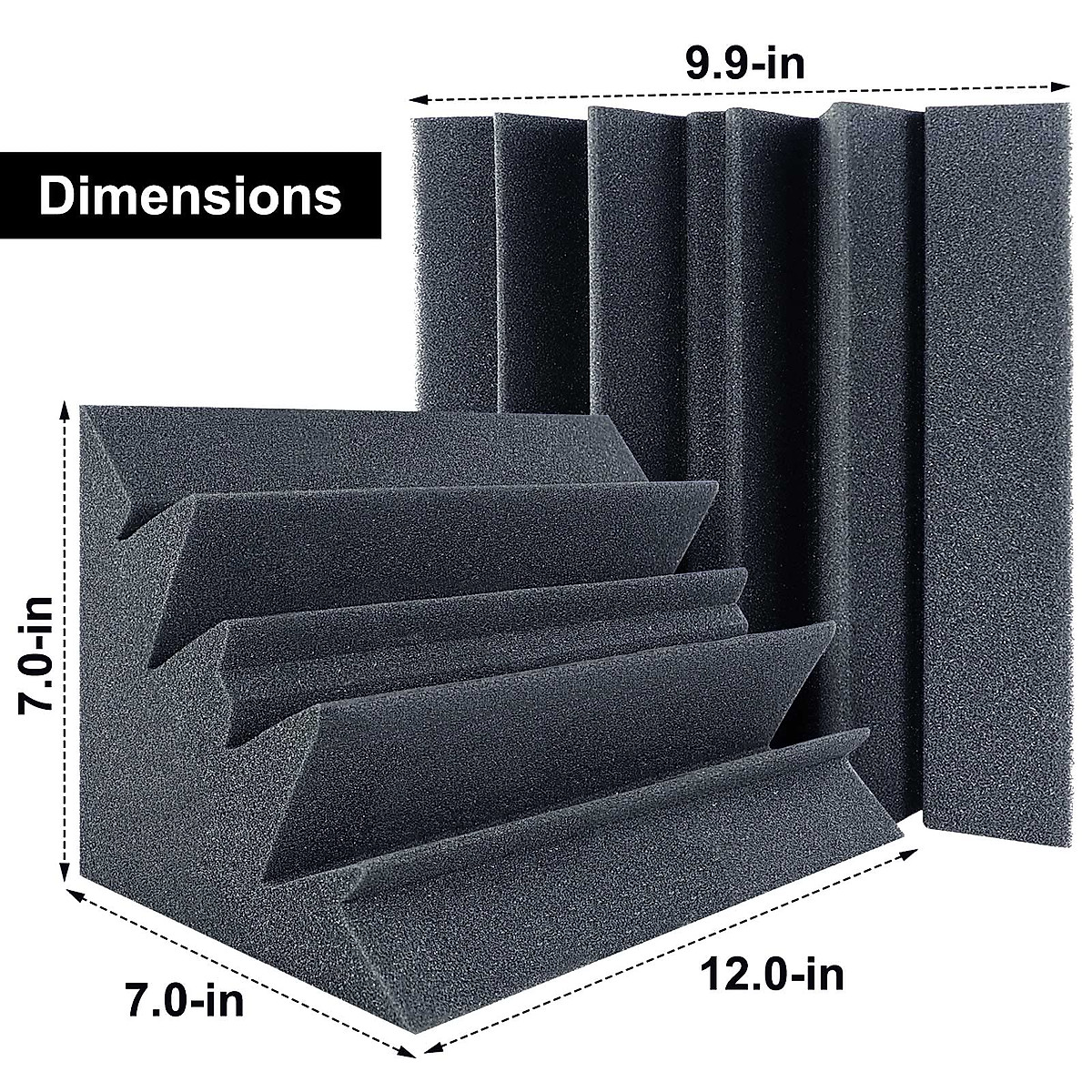 DEKIRU 8 Pack Acoustic Foam Bass Traps Corner Block 12" X 7" X 7", Studio Foam Sound Proof Foam Panles Noise Dampening Wall Soundproofing Padding, Ideal for Studio, Home or Theater