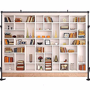 Maijoeyy 7x5ft White Bookshelf Backdrop Bookcase Backdrops Office Backdrop Video Conference Zoom Backdrop Home Office Decoration Zoom Backdrops for Photography