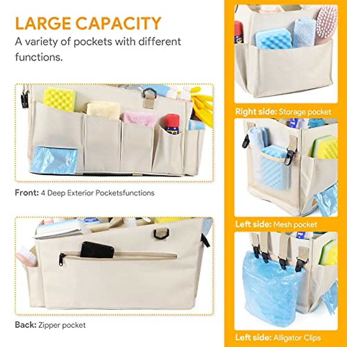 Philiva Large Cleaning Caddy Bag, Wearable 2 in 1 Cleaning Bag for Cleaning Supplies & Housekeepers with Handle and Shoulder Strap