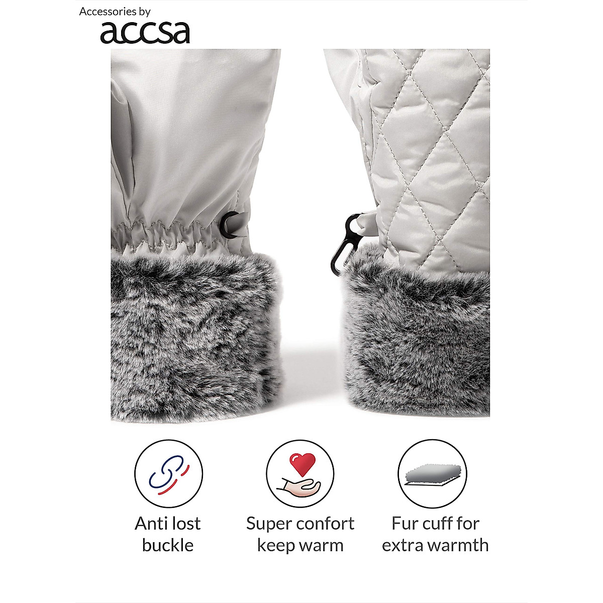 accsa Women Winter Ski Glove Waterproof 3M Thinsulate Warm Windproof Off-White M