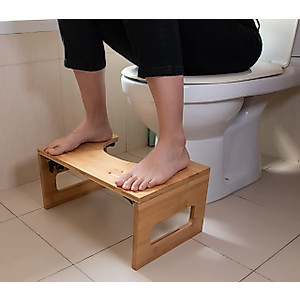 Mateda Bamboo Toilet Stool for Bathroom, Foldable Poop Stool for Adults