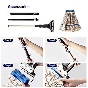 Eyliden Heavy Duty Commercial Cotton Mop Looped-End String Wet Industrial Mops 2pcs Cotton Head with Extendable Handle and Patent Stainless Steel Jaw Clamp Home Office Cement Floor Use