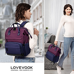 LOVEVOOK Laptop Backpack for Women, 15.6 Inch Work Business Backpacks Purse with USB Port, Large Capacity Nurse Bag College Bookbag for School, Waterproof Casual Daypack for Travel