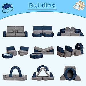 Annualring Modular Kids Play Couch 10 Pcs,Toddler Play Foam Sofa Fold Out Play Set with Flower Shape Fortplay Bedroom and Playroom Furniture,Convertible Sofa for Creative Boy Girl