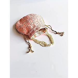 Ethnic Indian Potli Bag For Woman Chikankari Work Embroidered Potli Bag Handbag Elegant Organizer Clutch With Handle Wedding & Evening Party Purse BY PANACHE MERCHANT (Pack Of 5)