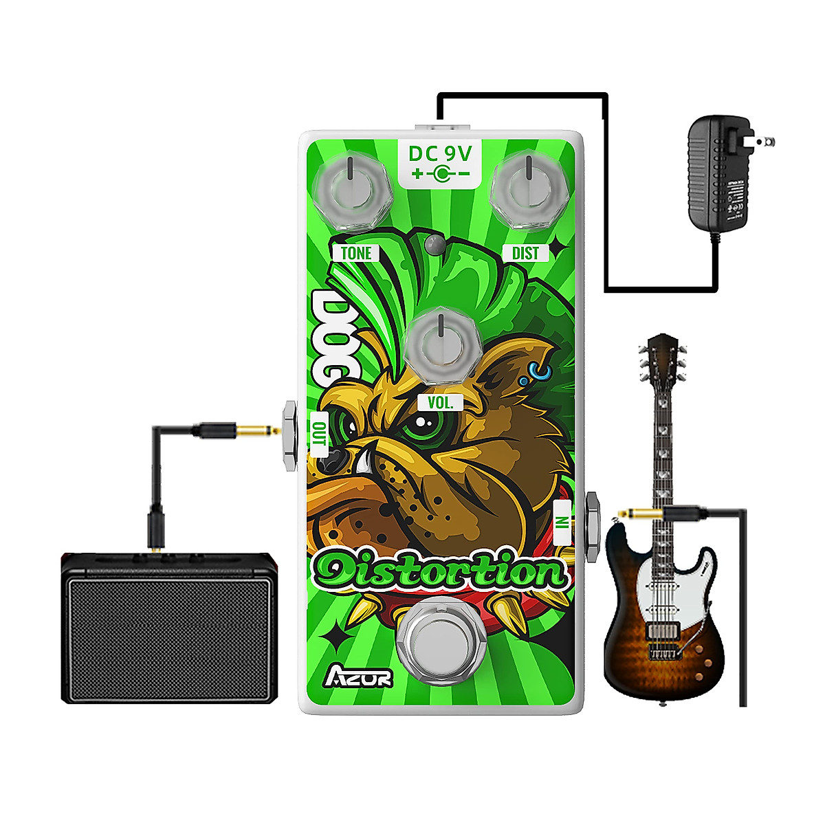 AZOR Distortion Guitar Pedal Rich Overtones Dog Distortion Analog Effect Pedal for Electric Guitar True Bypass AP507