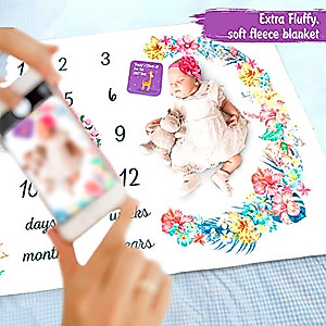 ATHENA FUTURES Baby Monthly Milestone Blanket for Girl, Baby Gifts, Baby Milestone Blanket for Baby Girl, Blankets for Newborn Girls, 60"x40" Soft Floral Blanket with Wreath & Hairband Markers