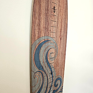 HeadWaters Wooden Surfboard Growth Chart - Kids' Room & Playroom Decor with Wall-Mounted - Wood w/Blue Wave Color (9.5" Wide x 46 Tall)