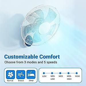 Mirdred Wall Mount Fan, 16 Inch 5 Blades 5 Speeds Wall Fan with Remote Control, 90 Degree 8 Hour Timer Oscillating Fan for Bedroom Home Kitchen Gym Yoga Pilates Studio Glass Sunshine Room