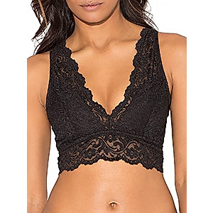 Smart & Sexy Women's Signature Lace Deep V Neck Wireless Bralette, Bralettes For Women With Support, Bralettes and Bralette Pack In the Buff/White/Black M