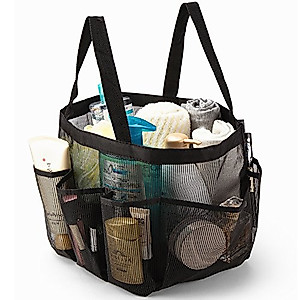 iPEGTOP Portable Mesh Shower Caddy, Quick Dry Shower Tote Hanging Bath & Toiletry Organizer Bag with 9 Storage Pockets, Double Handles for College Dorm, Travel, Gym & Camping, Black