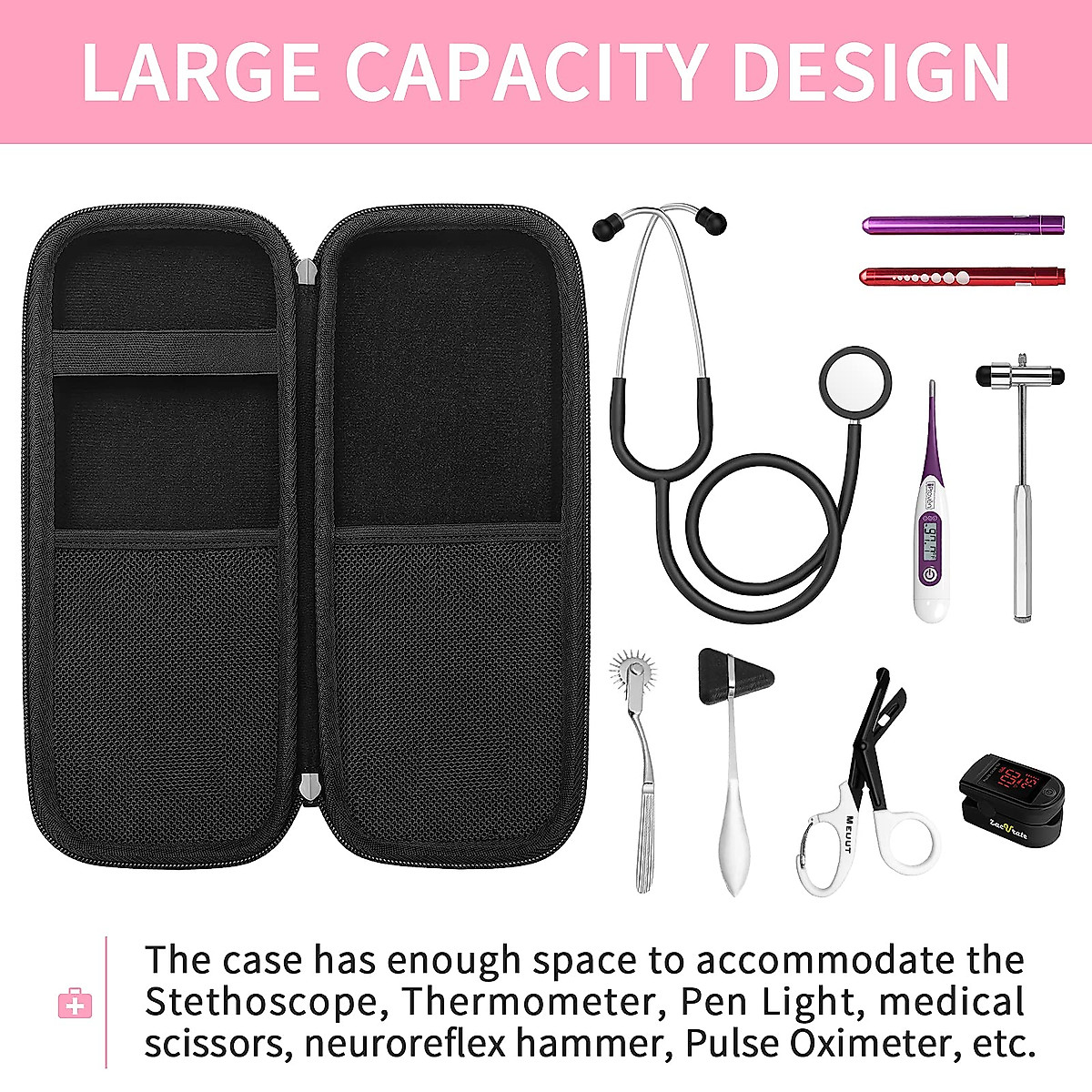 YINKE Stethoscope Case for 3M Littmann Classic III/Cardiology IV/Lightweight II S.E. & MDF Acoustica Stethoscope, Hard Organizer Storage Bag for Nurses and Doctors Accessory (Pink)