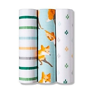 Muslin Baby Blanket Set of 3 Fox Print 47 inch x 47 inch