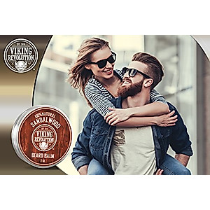 Viking Revolution Beard Balm with Sandalwood Scent and Argan & Jojoba Oils- Styles, Strengthens & Softens Beards & Mustaches - Leave in Conditioner Wax for Men (1 Pack)