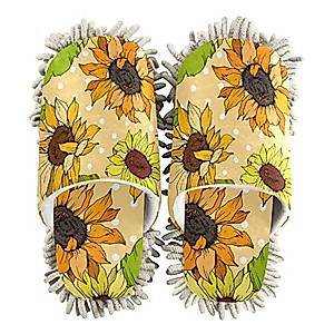 Sunflower Floral Mop Slippers Shoes Cover for Floor Cleaning Washable Dirty Hair Dust Cleaners Microfiber Mop Socks for Kitchen Office House
