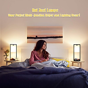 TOBUSA Wireless Charging Touch Control Table Lamps Set of 2, Bedside Nightstand Lamps White Fabric Shade, Modern Dimmable Desk Lamps for Bedroom Living Room Office Warm White E26 Bulbs Included