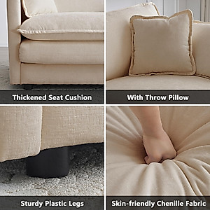 mikibama Modular Sectional Sofa, 111.5 Inch U Shaped Couch Set for Living Room, 3-Seater Comfy Cloud Couches with Movable Ottoman, DIY Combination, Chenille, Light Coffee