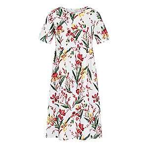 SMIDOW Dresses for Women 2023 Casual Maxi Long Beach Tshirt Sundress Short Sleeve Summer Boho Floral Flowy Dress with Pockets